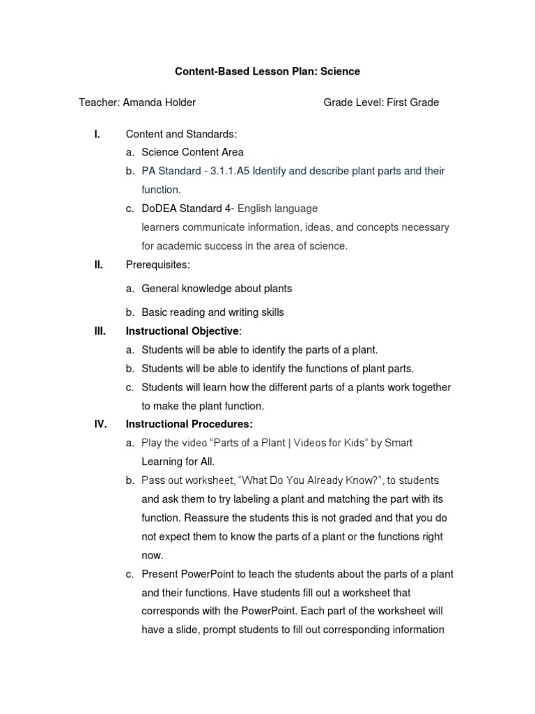 Content Based Lesson Plan | PDF | Lesson Plan | Teachers