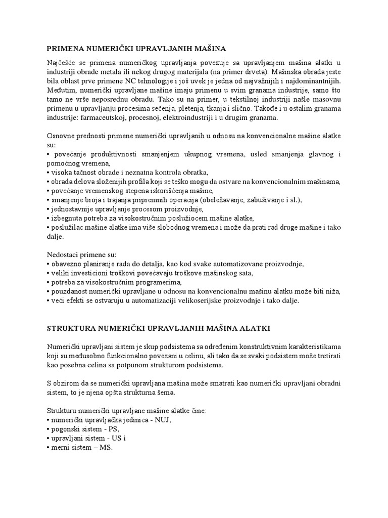 Osnovna Struktura Numericki Upravljanih Masina | PDF