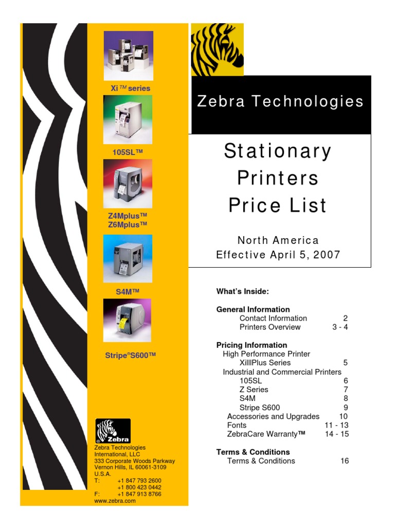 Zebra Tabletop Printer Price List 040507 | PDF | Printer (Computing) | Usb