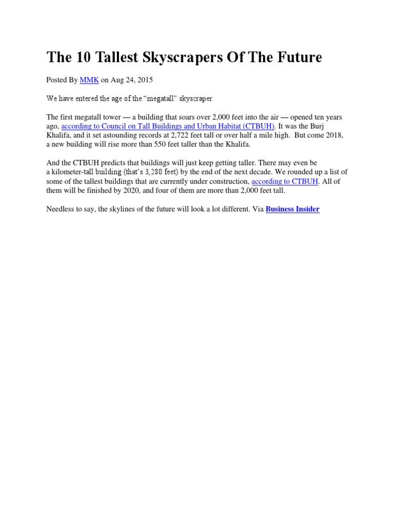 The 10 Tallest Skyscrapers of The Future | PDF