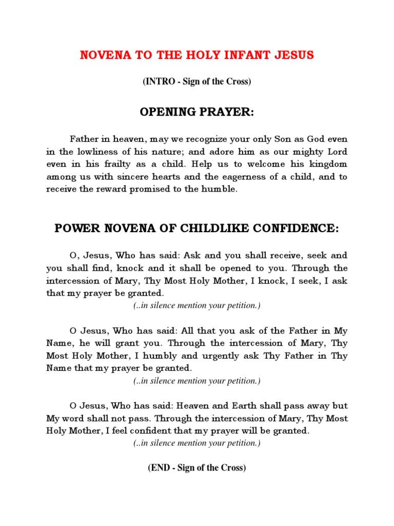 Novena To The Holy Infant Jesus: Opening Prayer | PDF