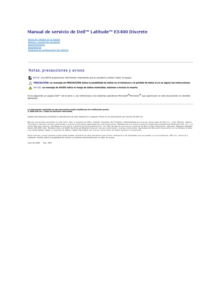 Dell Latitude E5400 | PDF | Bios | Hardware de la computadora