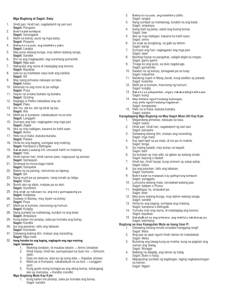 Mga Bugtong at Sagot | PDF