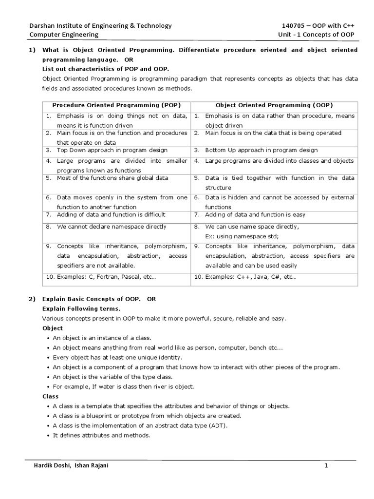 OOP Concepts and C++ Basics Guide | PDF | Object Oriented Programming ...