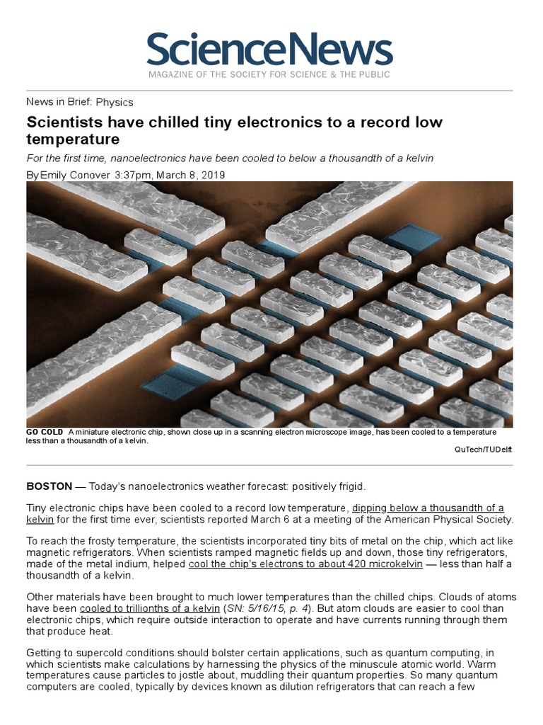 Tiny Electronics Reached A Record Low Temperature - Science News | PDF ...