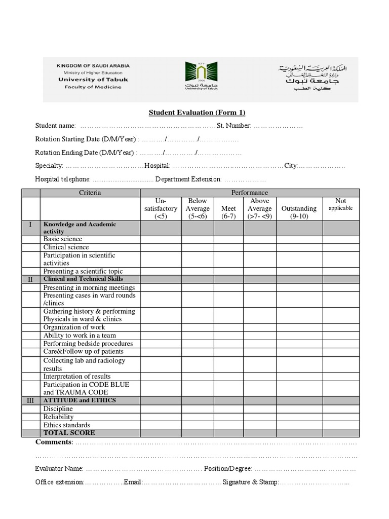 ) 1 Student Evaluation (Form: Knowledge and Academic Activity | PDF ...