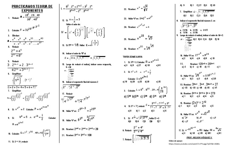 Practicamos Teoria de Exponentes-Practica 1 | PDF | Ajedrez | Deportes