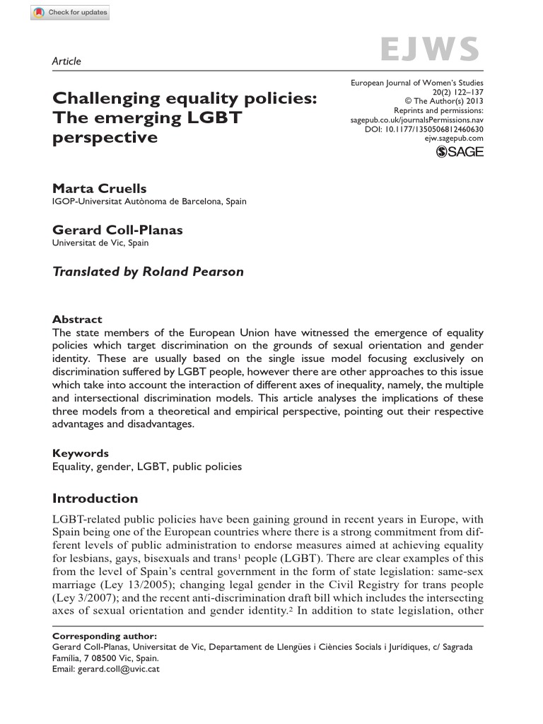Challenging Equality Policies The Emerging LGBT Perspective | PDF ...