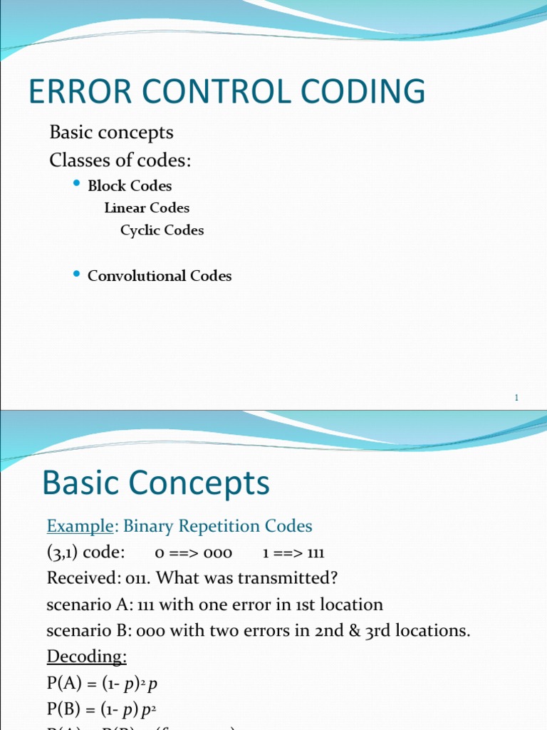 Error Control Coding Basic Concepts Classes Of Codes Pdf Theoretical Computer Science