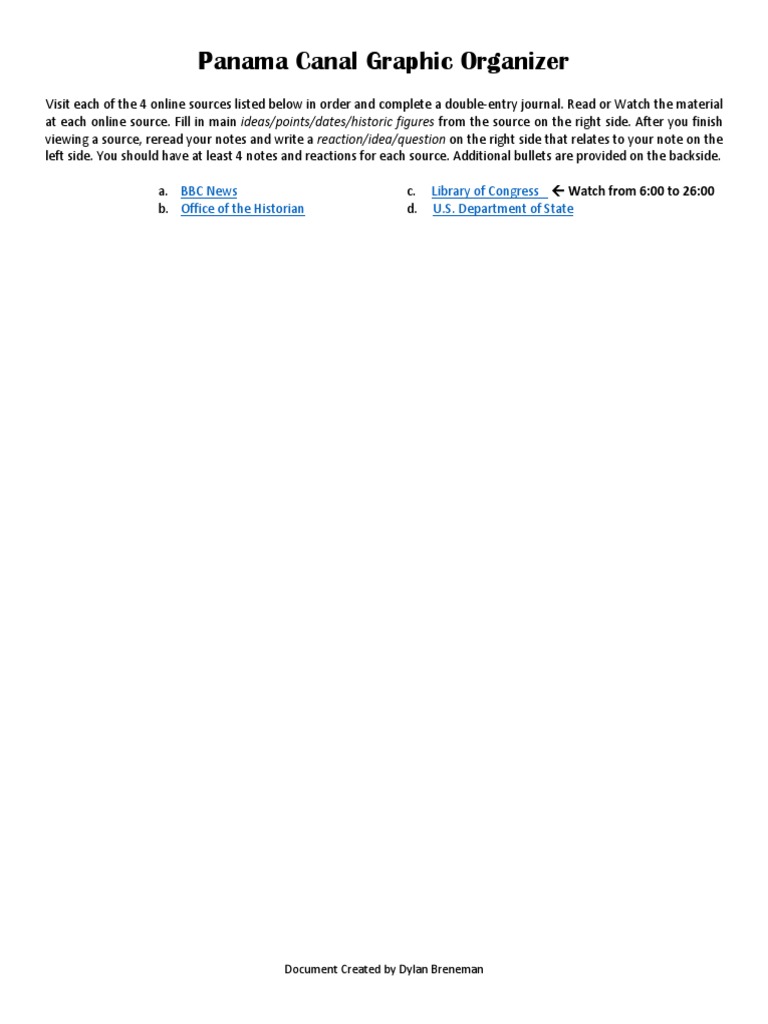 Panama Canal Graphic Organizer Completed | PDF | Panama Canal | The ...