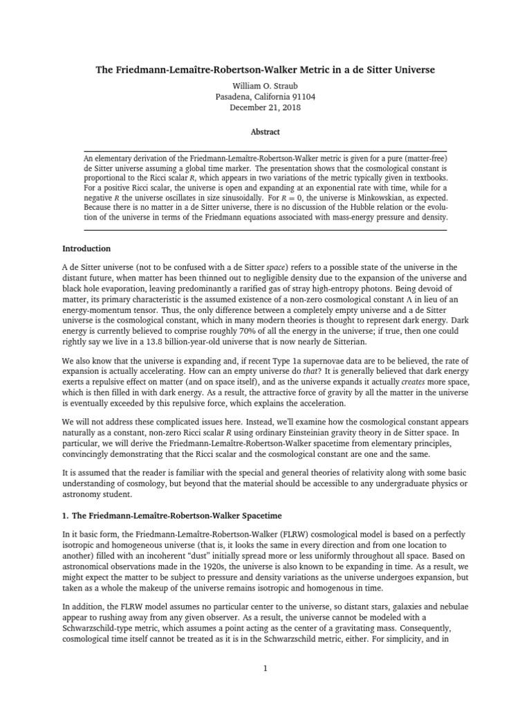 FLRW Metric in de Sitter Spacetime | PDF | Universe | Dark Energy