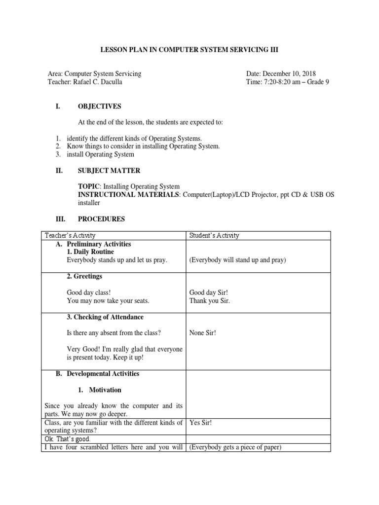 Lesson Plan - Operating System | Download Free PDF | Bios | Booting