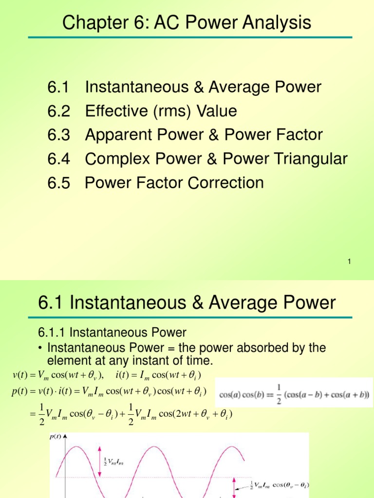 AC Power Analysis: Instantaneous & Average Power | PDF | Ac Power ...