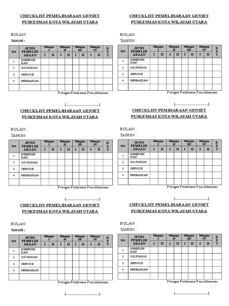 Checklist Pemeliharaan Genset | PDF