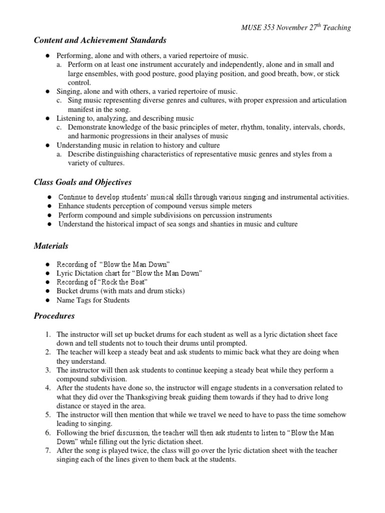 Sea Shanty Lesson Plan | PDF | Singing | Performing Arts