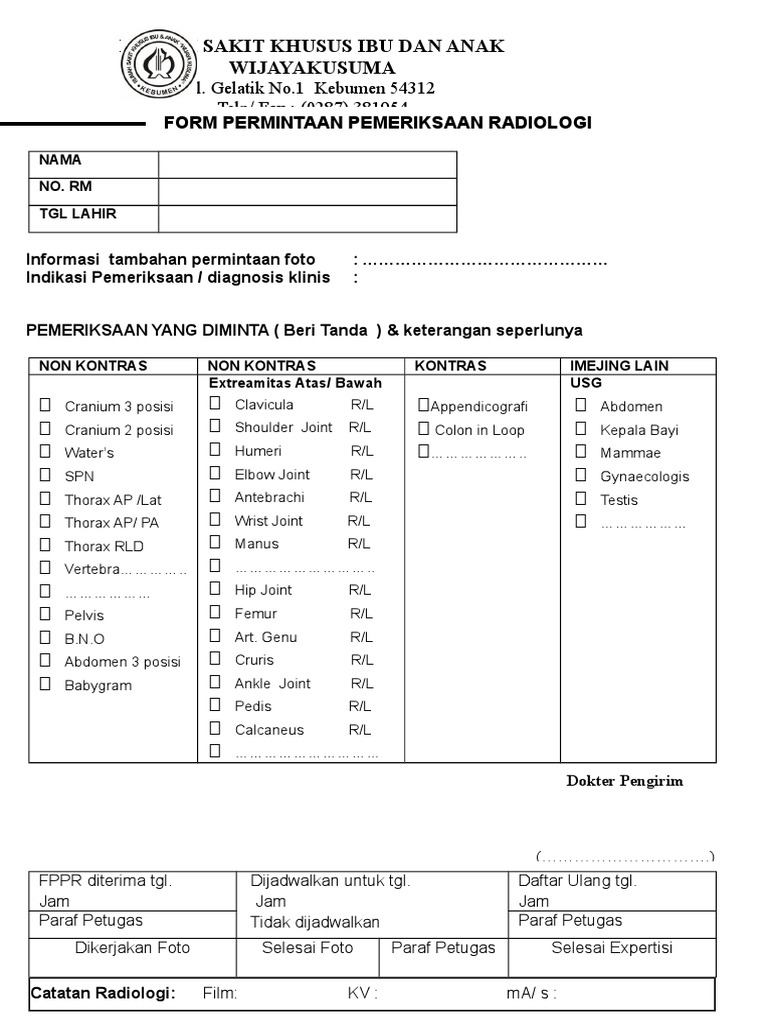 Form Permintaan Pemeriksaan Radiologi | PDF | Sains & Matematika