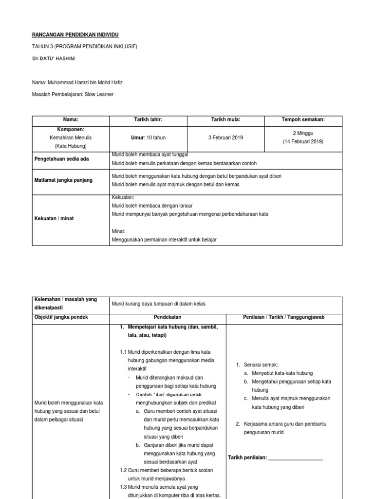 Rancangan Pendidikan Individu | PDF