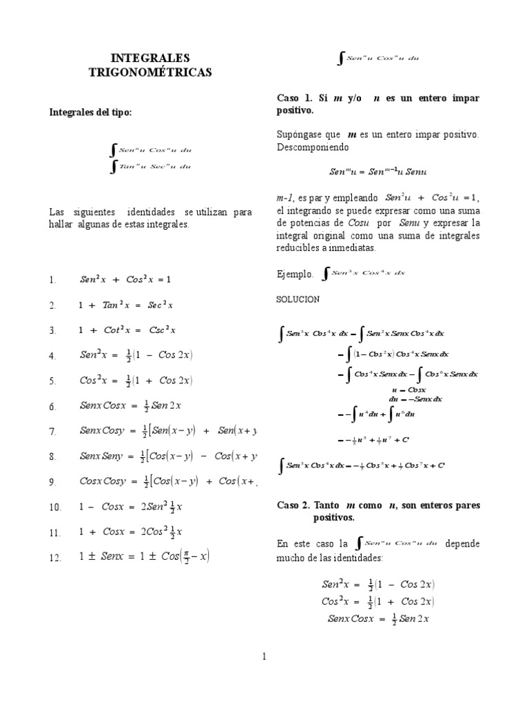 Fórmulas de Integrales Trigonométricas | PDF | Enseñanza de matemática
