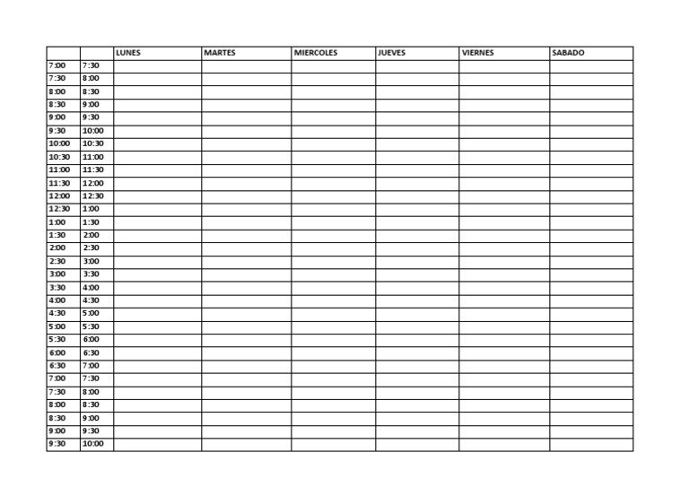Weekly Timetable and Schedule Planner with Half-Hour Time Slots ...