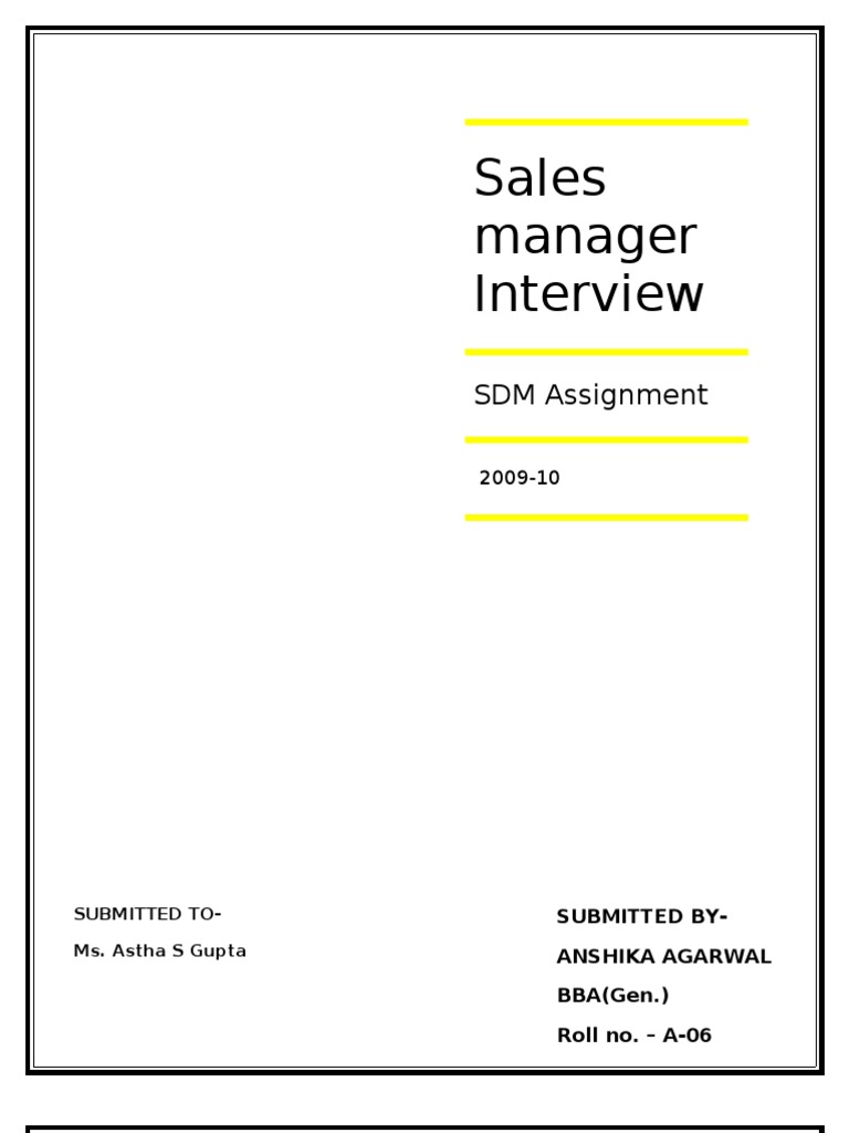 Questionnaire On Sales Manager Interview | PDF | Sales | Employment