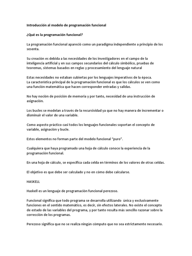 Introducción Al Modelo de Programcion Funcional | PDF | Programacion Funcional | Lenguaje de ...