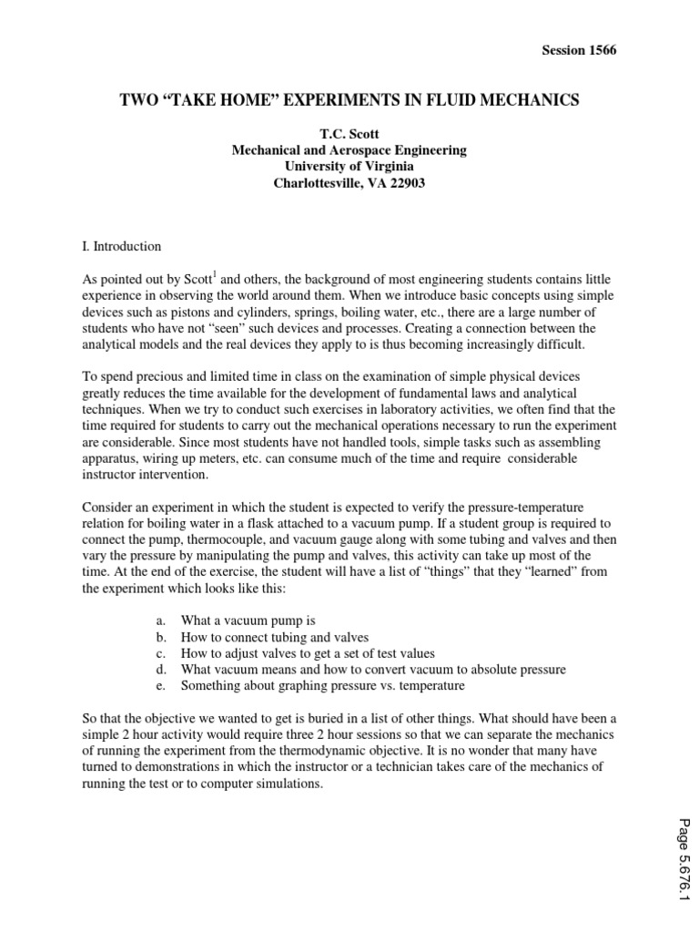 Two Take Home Experiments in Fluid Mechanics | PDF | Pressure Measurement | Experiment
