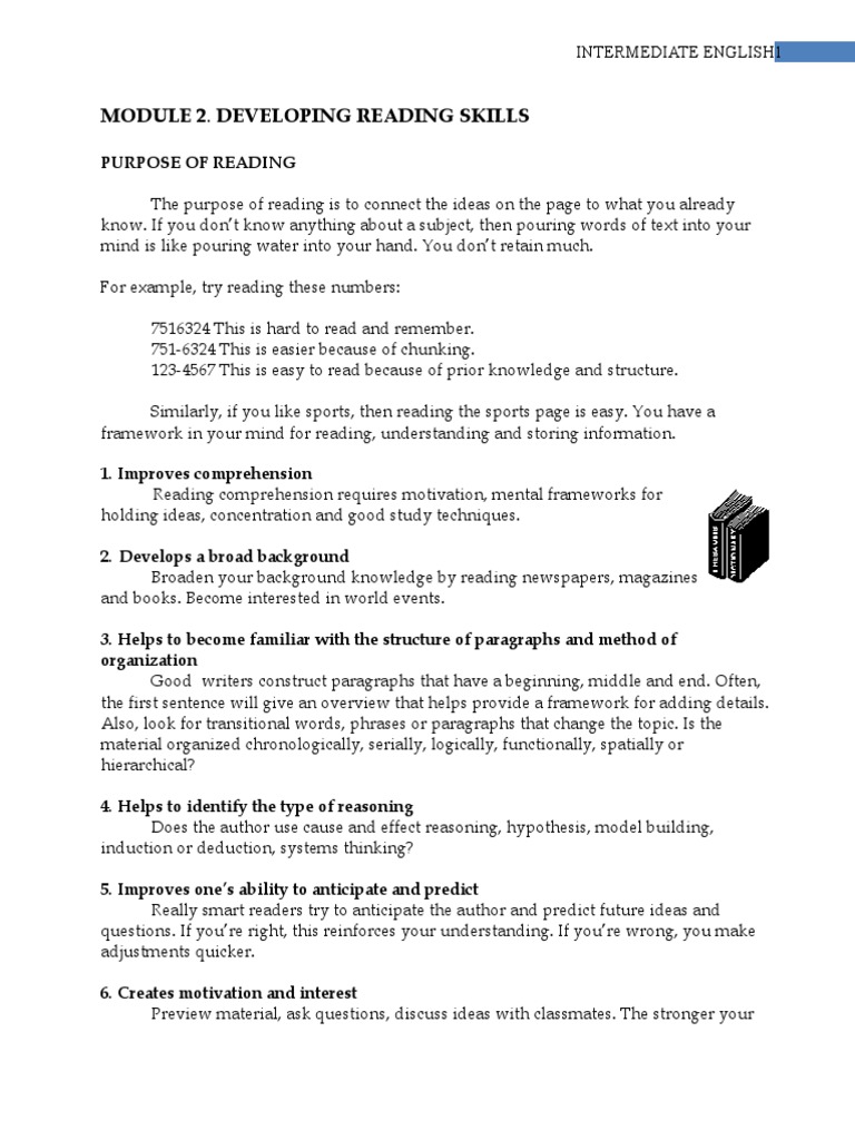 Module 2. Developing Reading Skills | PDF | Reading Comprehension | Speed Reading