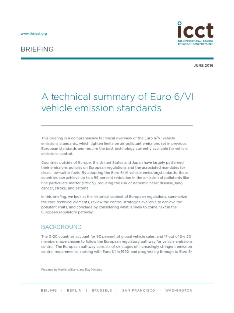 A Technical Summary of Euro 6/VI Vehicle Emission Standards: Briefing ...