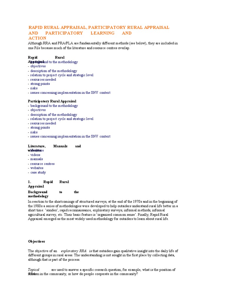 Rapid Rural Appraisal, Participatory Rural Appraisal and Participatory ...