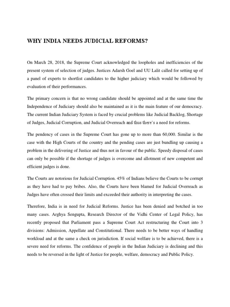 Judicial Reforms in India | PDF | Politics | Social Science