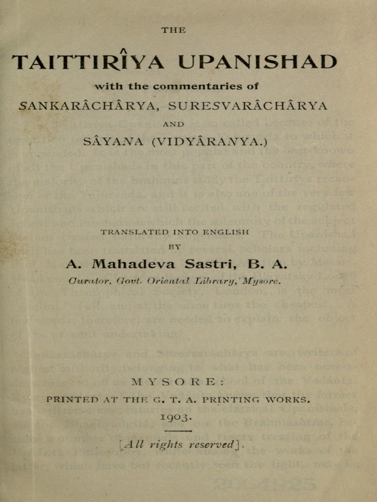 Shankara Bhashya Taittiriya Upanishad With Bhasyas of Suresvara Sayana ...