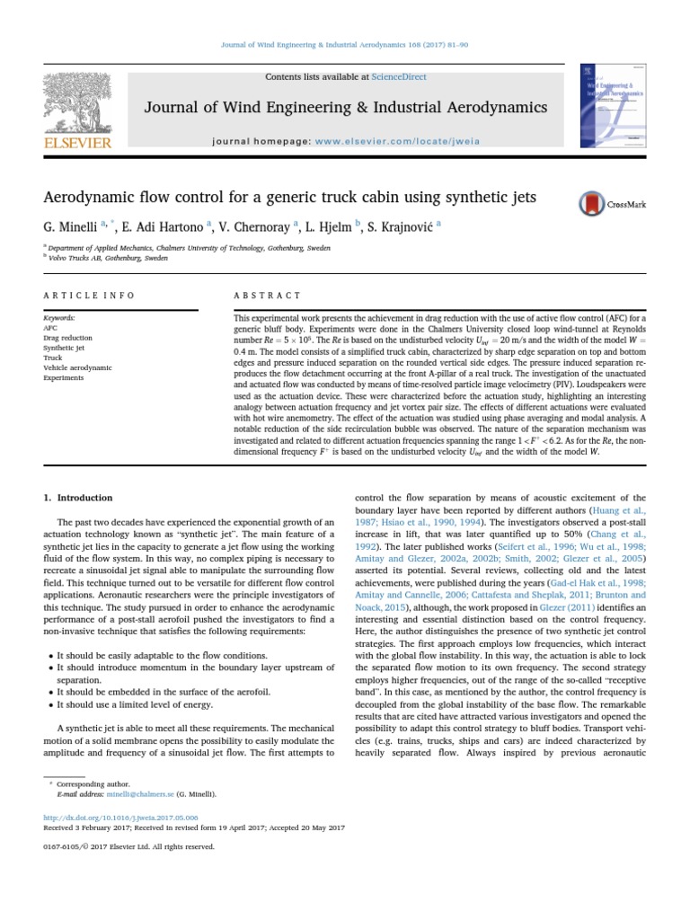 Aerodynamic Flow Control For A Generic Truck Cabin Using Synthetic Jets ...