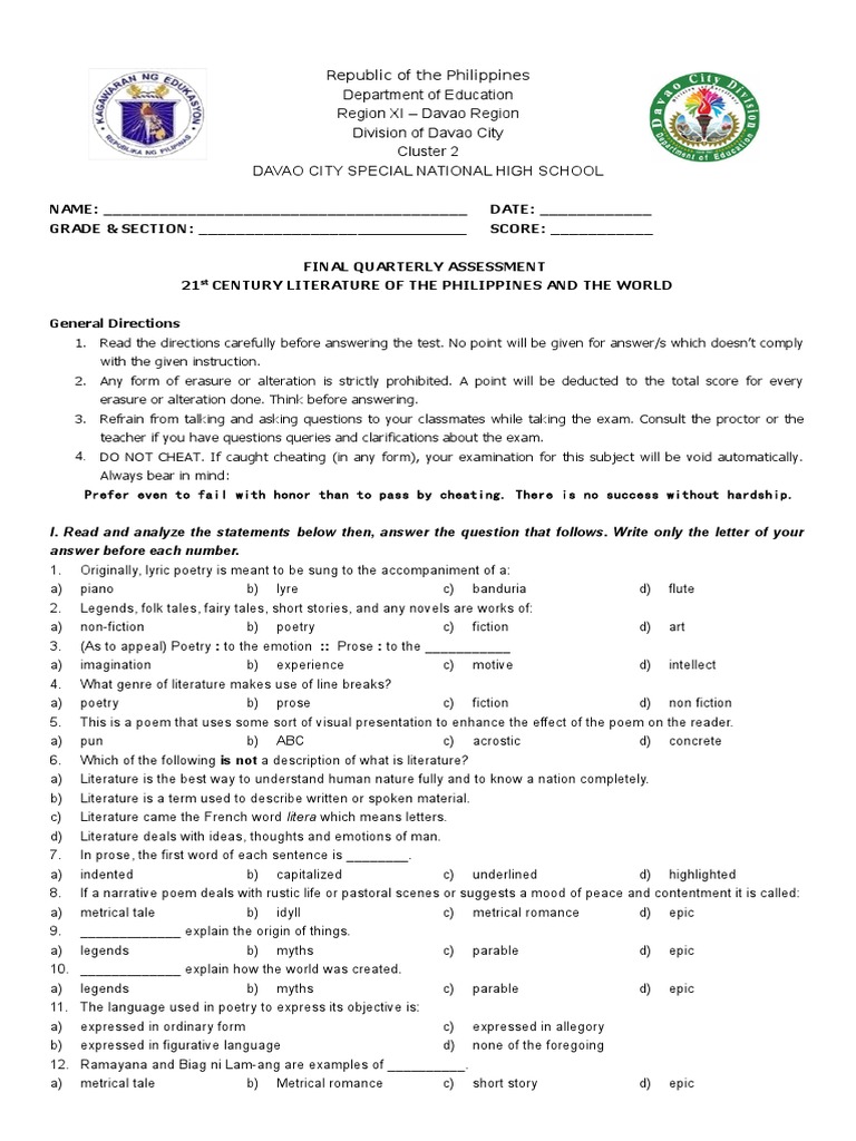 Literature Exam Review | PDF | Poetry | Narrative