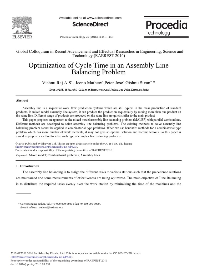 Optimization Of Cycle Time In An Assembly Line Balancing Problem Pdf Genetic Algorithm 
