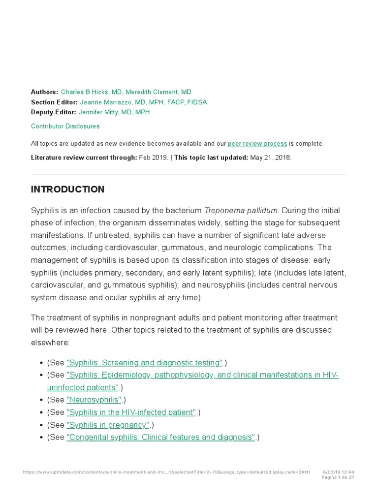 Guidelines for the Treatment of Syphilis in Nonpregnant Adults | PDF ...