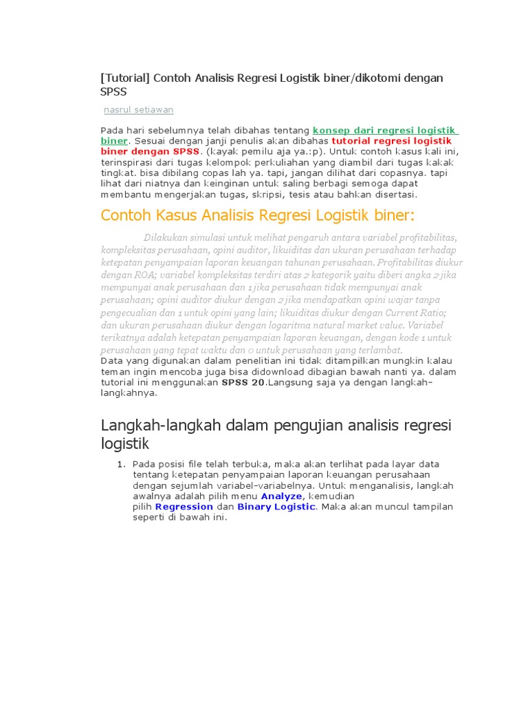 (Tutorial) Contoh Analisis Regresi Logistik Biner Atau Dikotomi Dengan ...