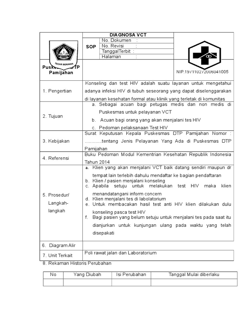 Diagnosa VCT SOP: Dr. SISTA NIP.197110272006041005 | PDF