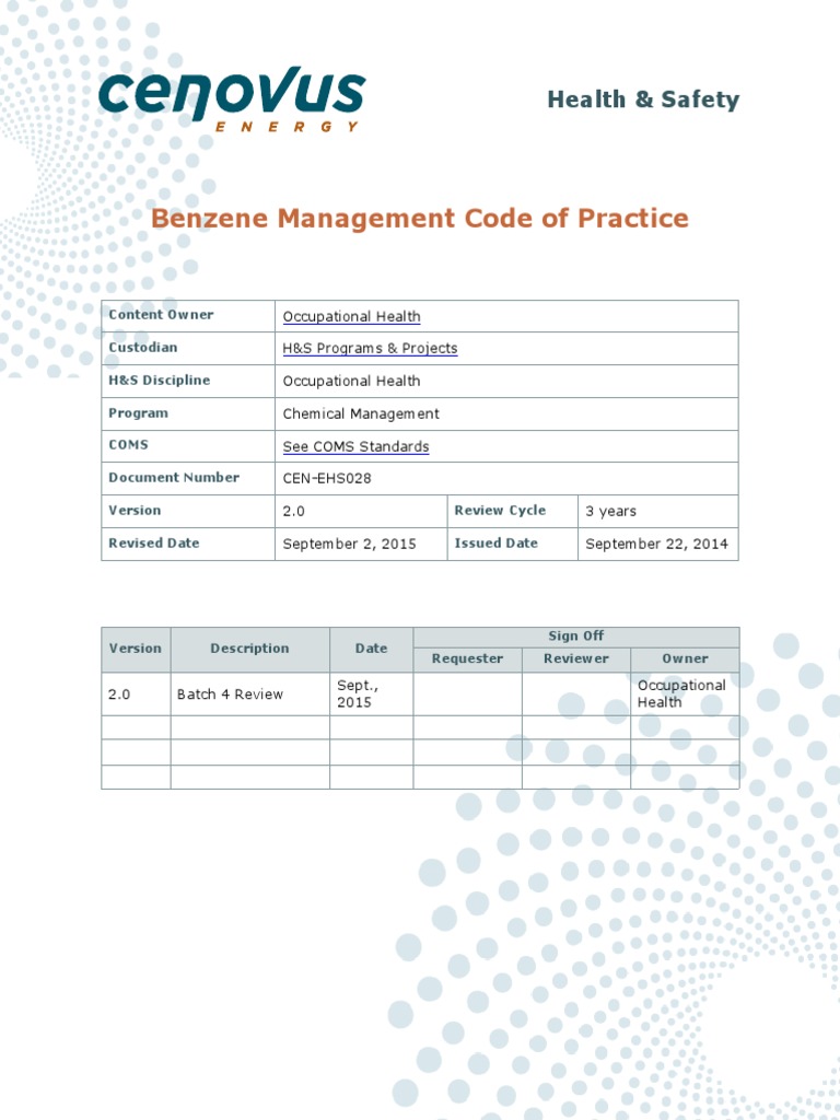 Benzene MGMT | PDF | Benzene | Personal Protective Equipment