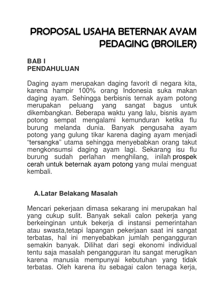 Proposal Usaha Beternak Ayam Pedaging | PDF