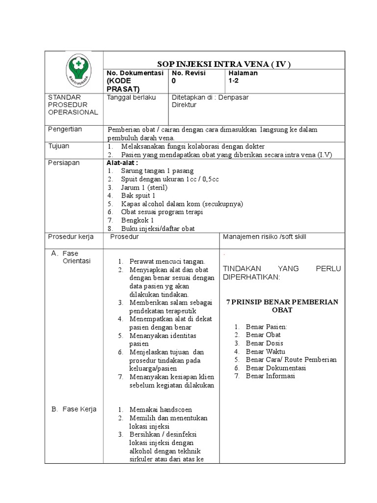 51 SOP Pemberian Injeksi IV | PDF