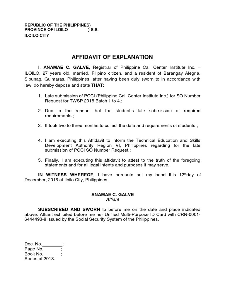 Affidavit of Explanation | PDF | Social Science | Law
