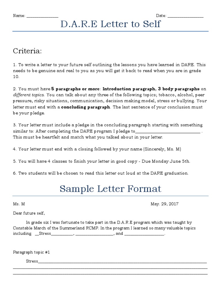 DARE Letter To Self Outline | PDF | Change | Psychological Concepts