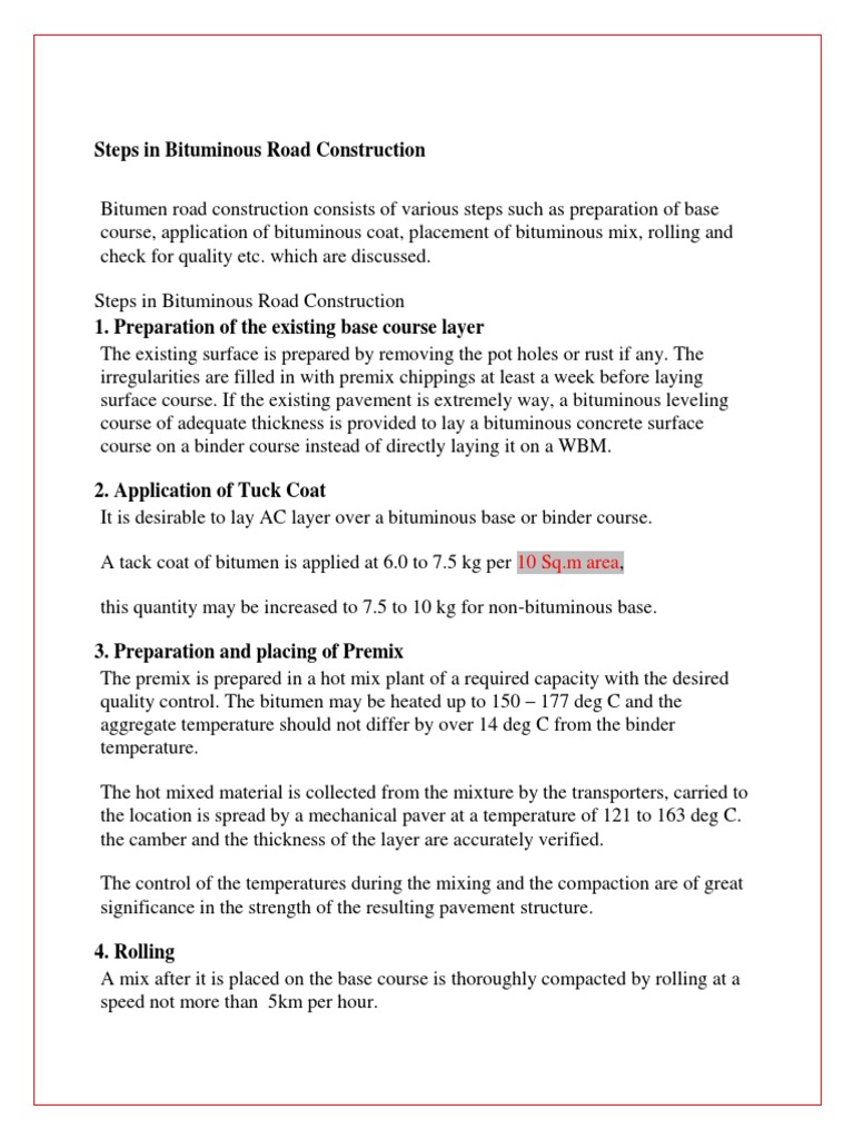 Steps in Bituminous Road Construction.1 | PDF | Asphalt | Road Surface