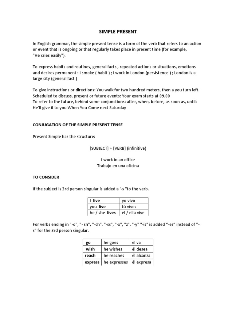 ¿Qué es el "Simple Present"? | PDF | Grammatical Tense | Verb