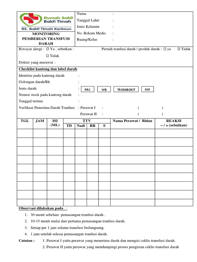 Form Monitoring Transfusi Darah | PDF