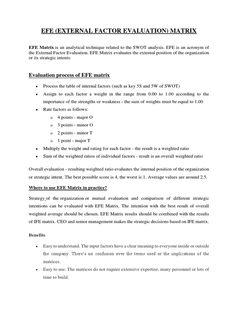 EFE Matrix | Download Free PDF | Swot Analysis | Matrix (Mathematics)