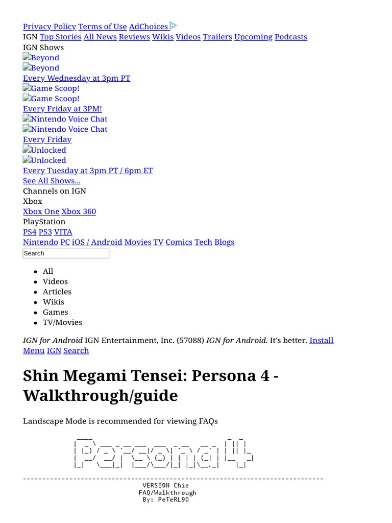 Shin Megami Tensei - Persona 4 - Walkthrough - Guide PDF | PDF | Strategy Guide | Xbox 360