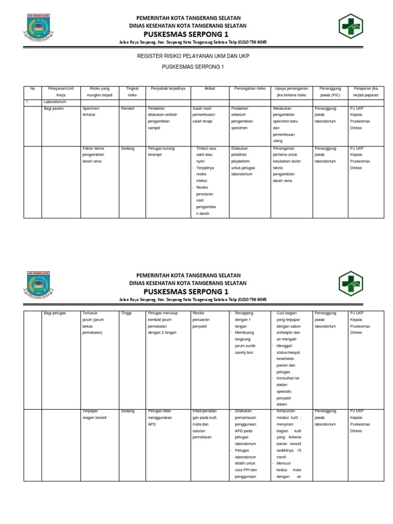 Register Risiko Pelayanan Ukm Dan Ukp | PDF