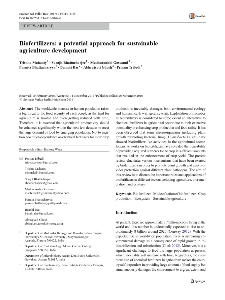 Biofertilizers A Potential Approach For Sustainable Agriculture ...