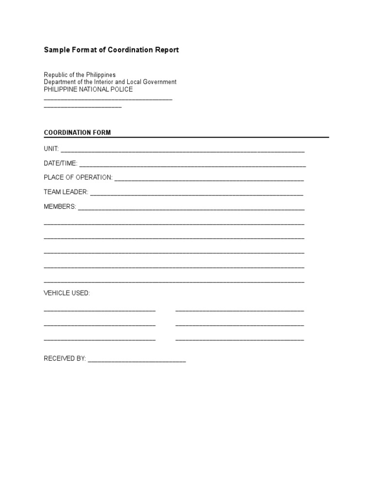 Sample Format of Coordination Report | PDF